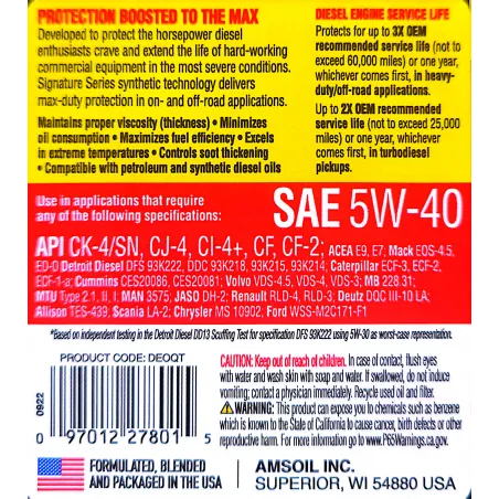 Amsoil 5W-40 Signature Series Max-Duty Synthetic Diesel Oil, 946ml